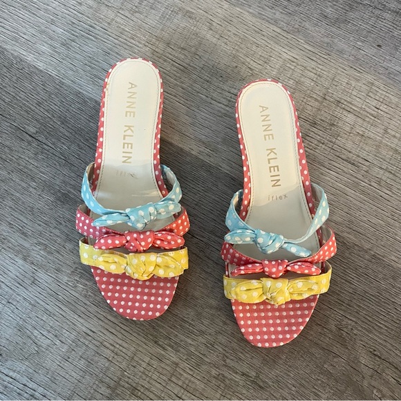 Anne Klein | Shoes | New Anne Klein Polka Dot Bow Slide Sandals Sz 8 ...